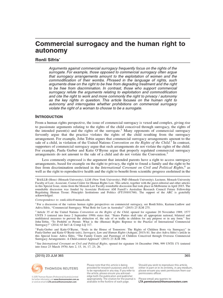 Commercial Surrogacy and The Human Right To Body Autonomy | PDF ...