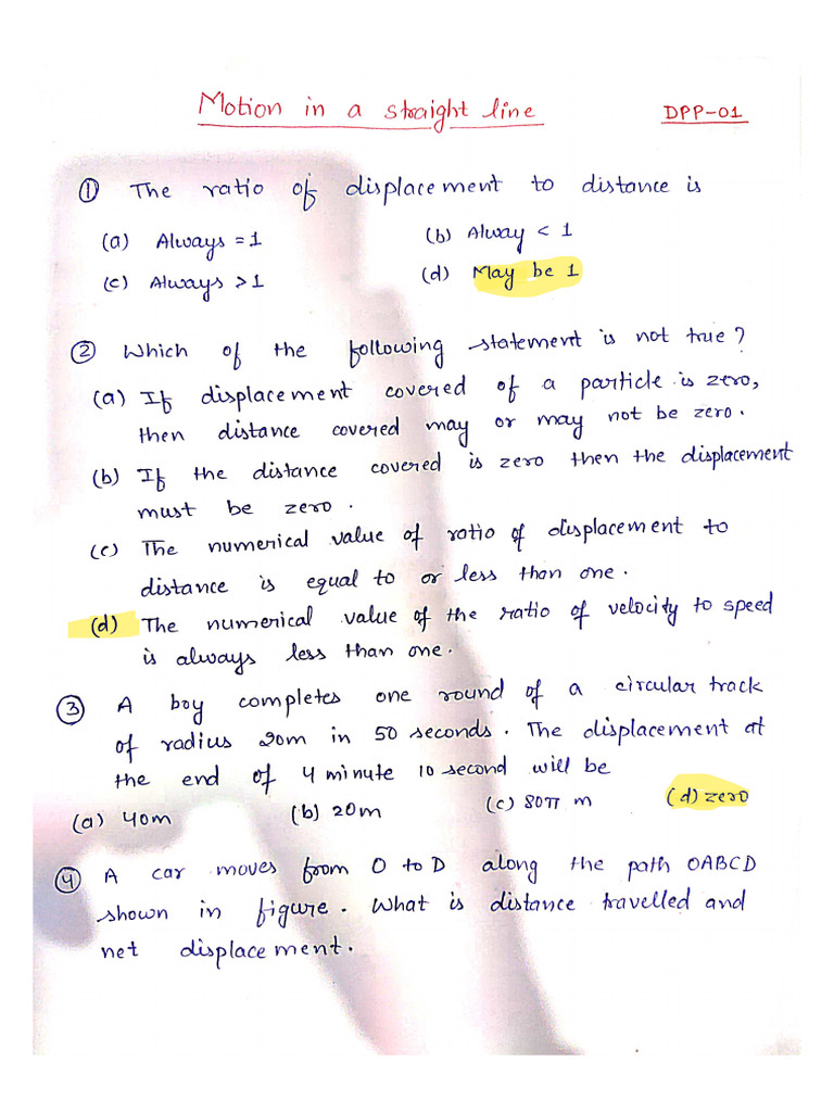 DPP - 01 (Motion in A Straight Line) Eureka | PDF DPP - 01 (Motion in A Straight Line) Eureka | PDF
