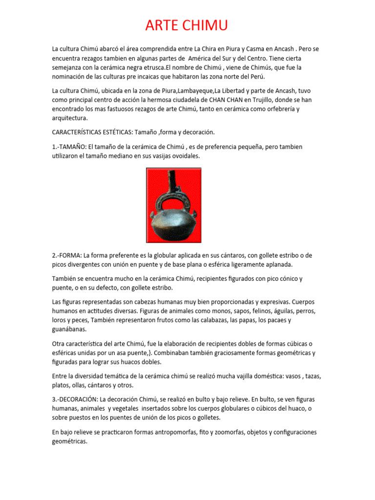 La Cultura Chimú Abarcó El Área Comprendida Entre La Chira en Piura y Casma en Ancash | PDF