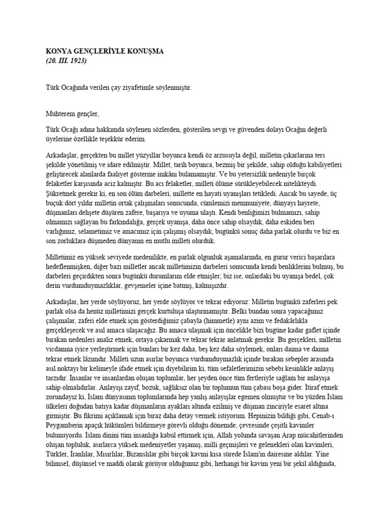 1923 03 20 - Konya Gencleriyle Konusma | PDF