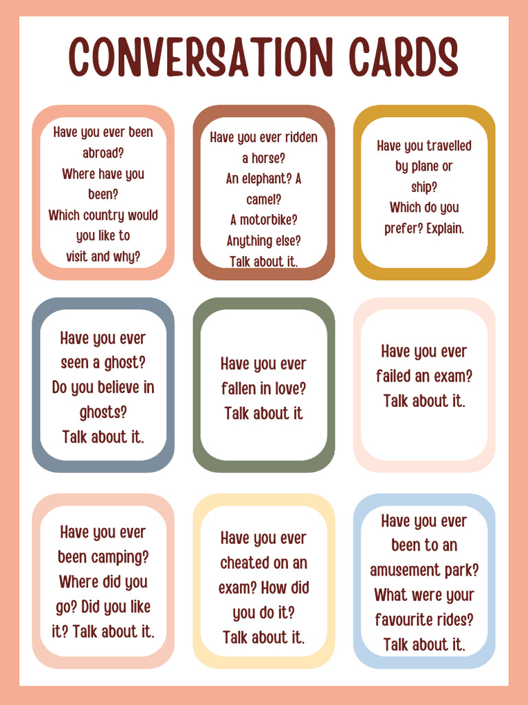 Conversation Cards Worksheet | PDF | Language Arts & Discipline | Art