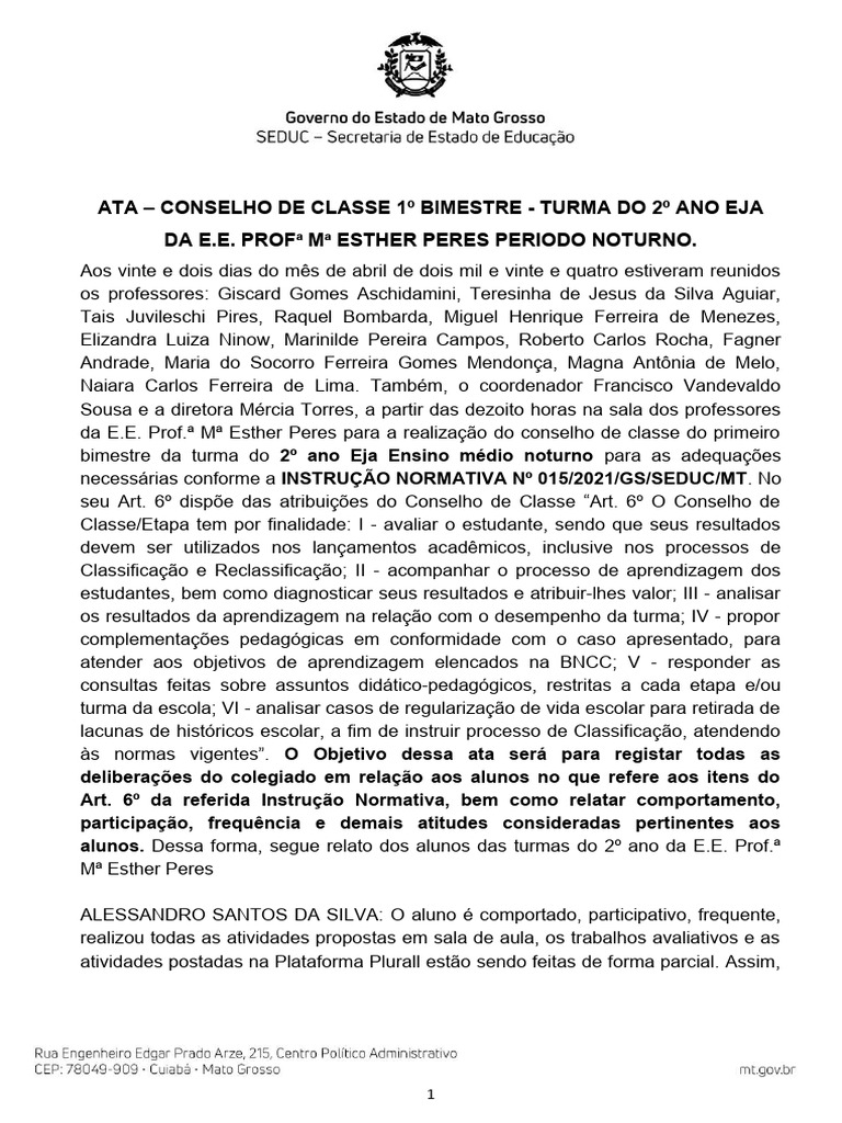 ATA CONSELHO 1° BIMESTRE 2°eja (3) (4) CORRIGIDA | PDF | Science | Inquérito