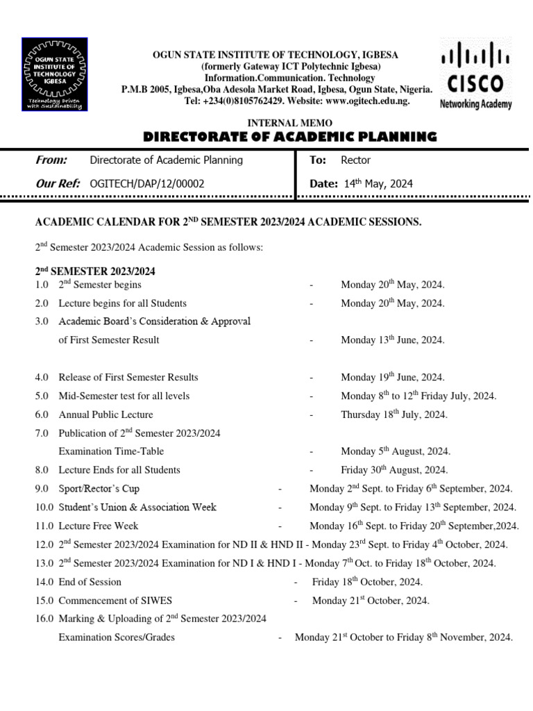 Review Academic Calendar for 2nd Semester 2023-2024 Academic Sessions. | PDF | Academic Term ...