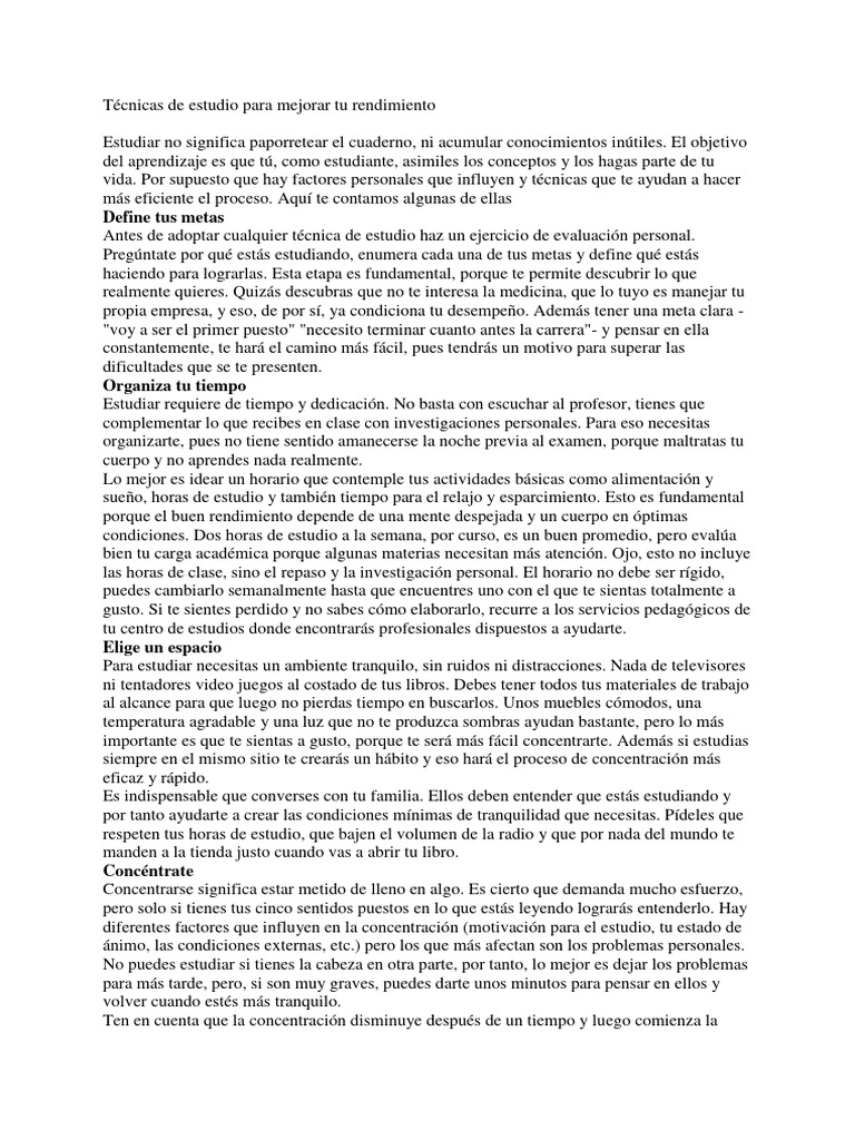 Acosta. Técnicas de Estudio para Mejorar Tu Rendimiento | Descargar gratis PDF | Maestros ...