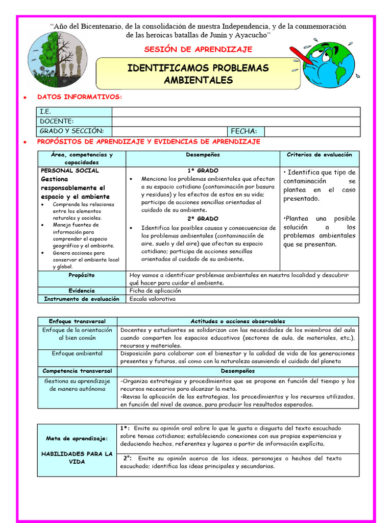 U3 S4 Sesion D1 PS Identificamos Problemas Ambientales | PDF | Aprendizaje | Entorno natural