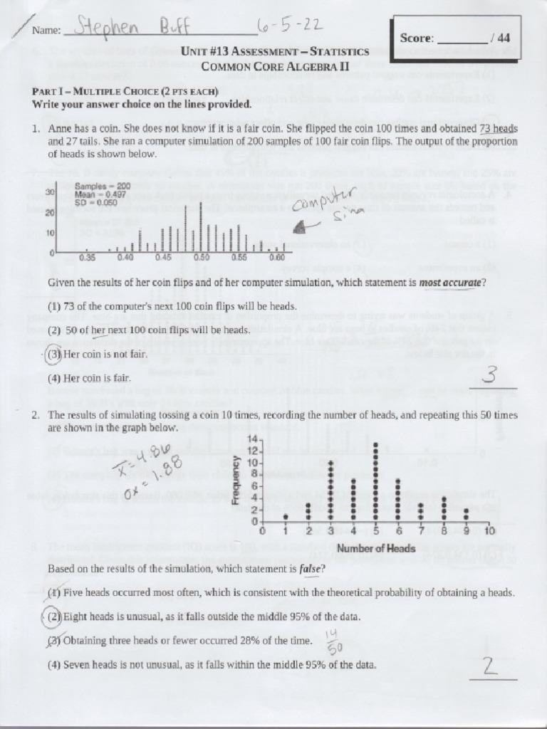 Unit 13 Statistics Assessment | PDF