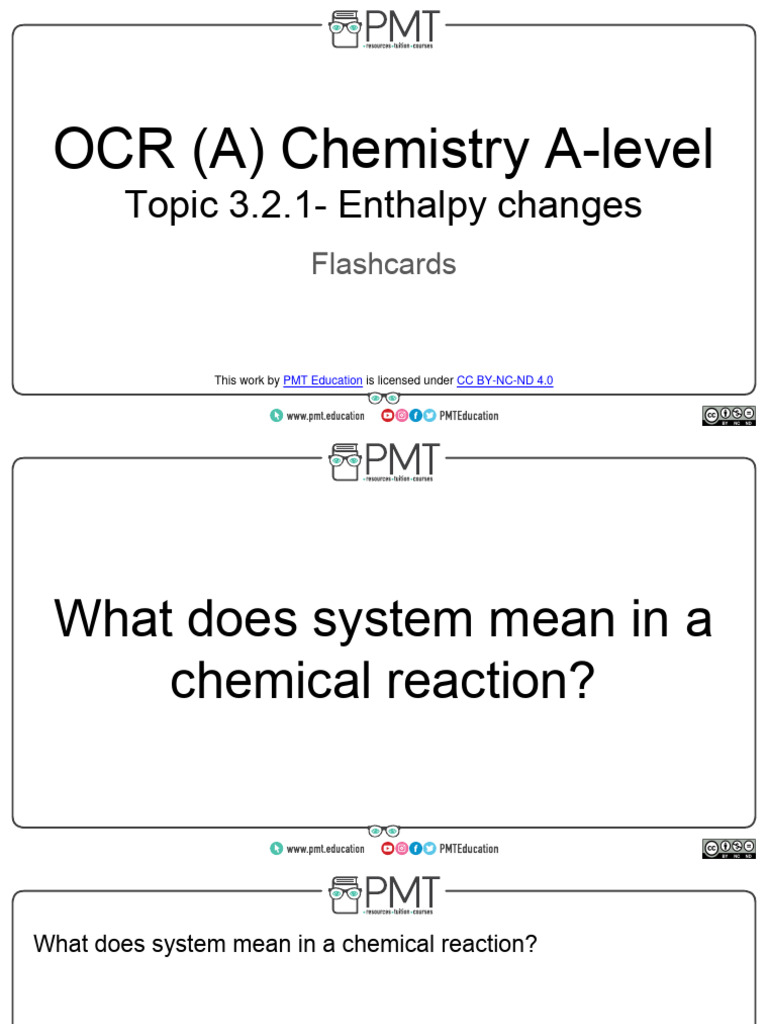 Flashcards - Topic 3.2.1 Enthalpy Changes - OCR (a) Chemistry a-level | Download Free PDF ...