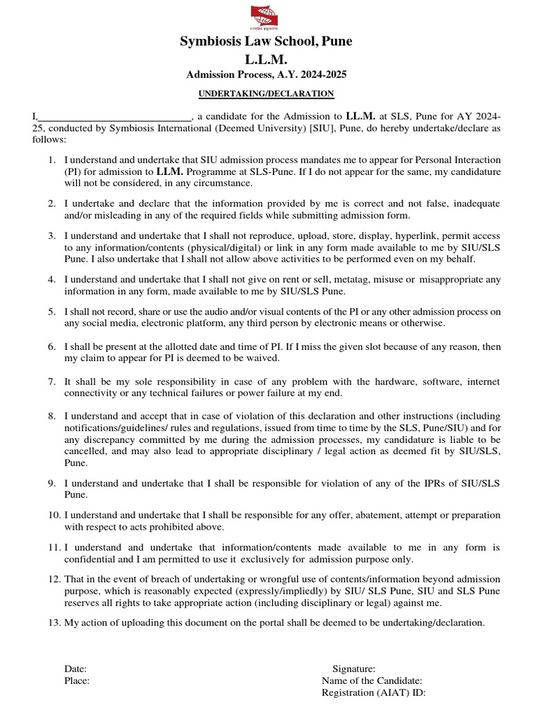 Undertaking Declaration LLM | PDF | Justice | Crime & Violence