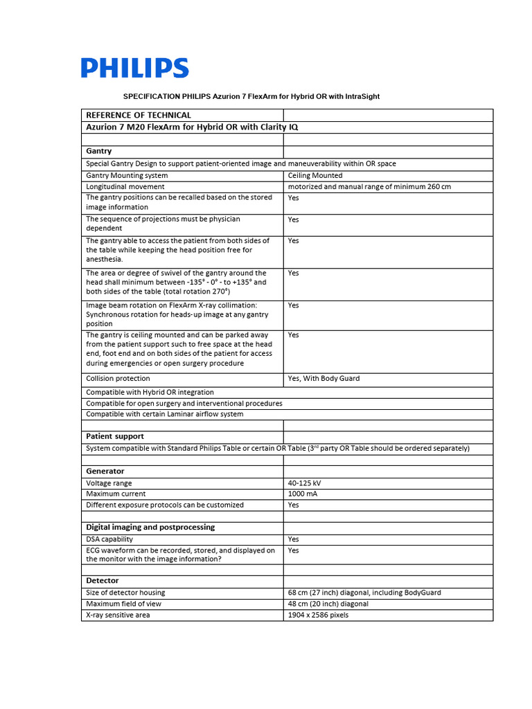 Spesifikasi Philips Azurion 7 M20 FlexArm with IntraSight | Download ...