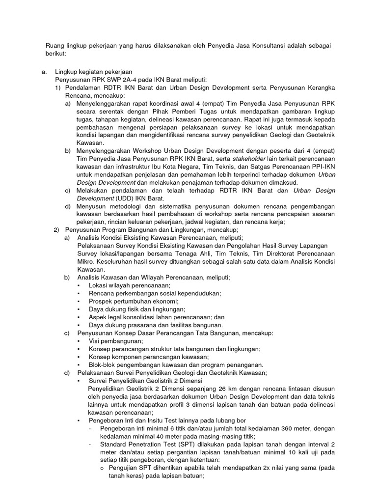 Uraian Singkat PekerjaanPenyusunan RPK SWP 2A4 Final1 | PDF