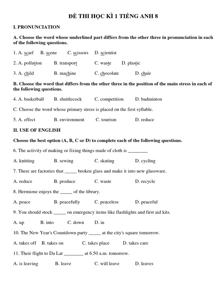 De Thi Hoc Ki 1 Tieng Anh 8 I Learn Smart World de So 1 | PDF