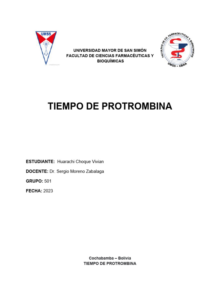 TIEMPO DE PROTROMBINA | PDF | Coagulación | Medicina CLINICA