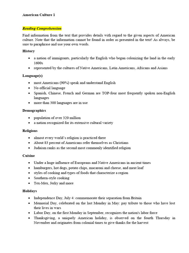 KEYS - READING Comprehension - American Culture 1 | PDF | Burrito