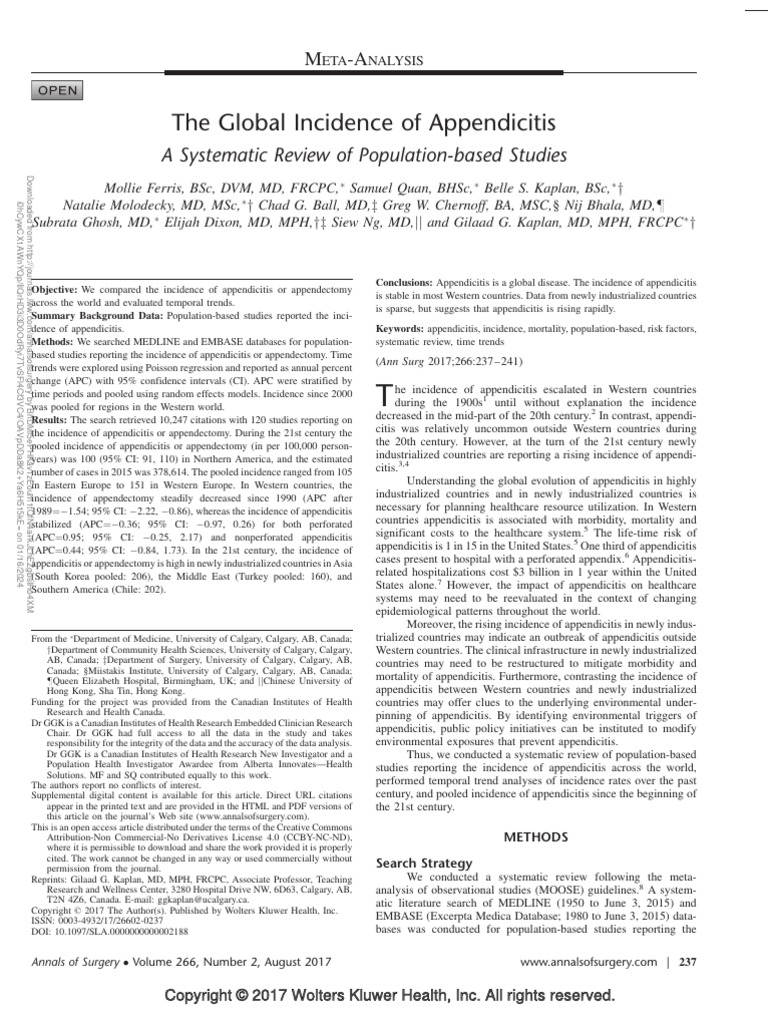 The Global Incidence of Appendicitis a Systematic.8 | PDF | Incidence ...