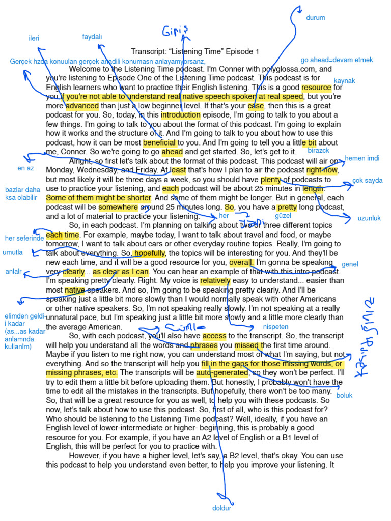 Episode 1 Transcript - Listening Time | PDF | Podcast | Vocabulary