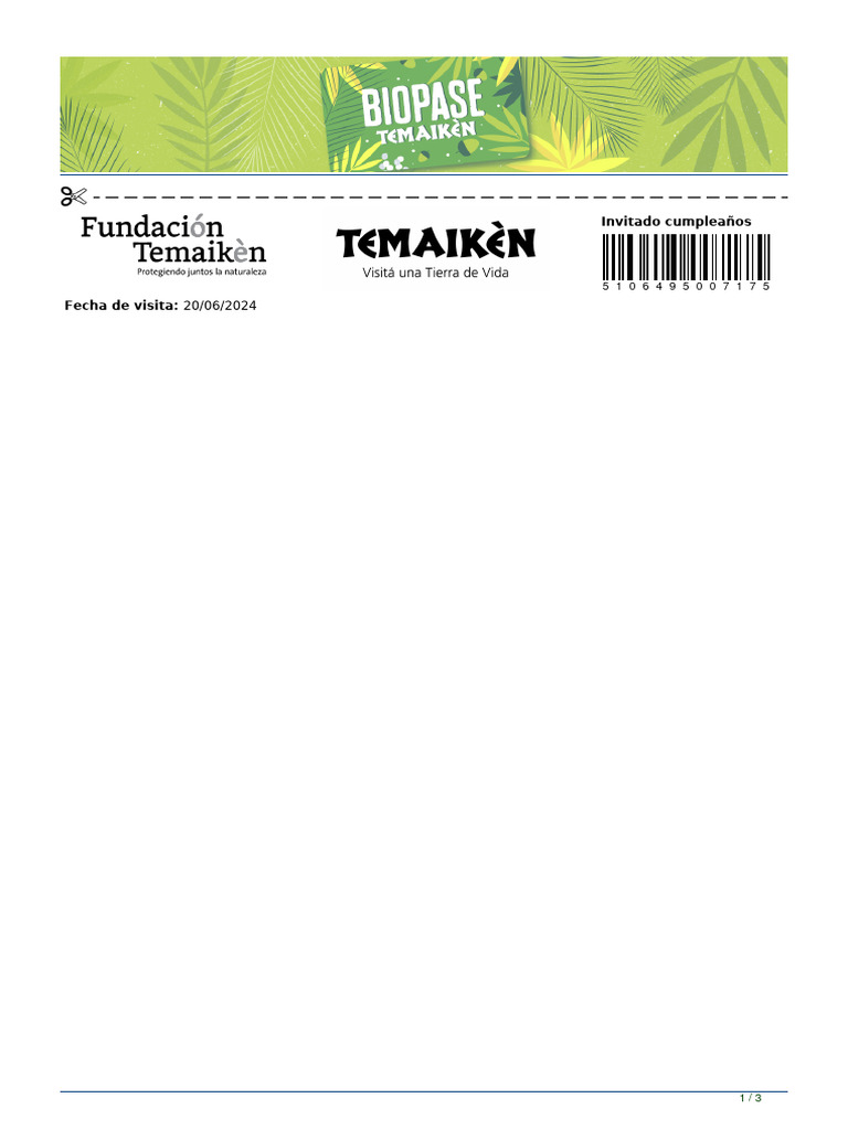 Entrada Bioparque Temaikèn 2024 | PDF