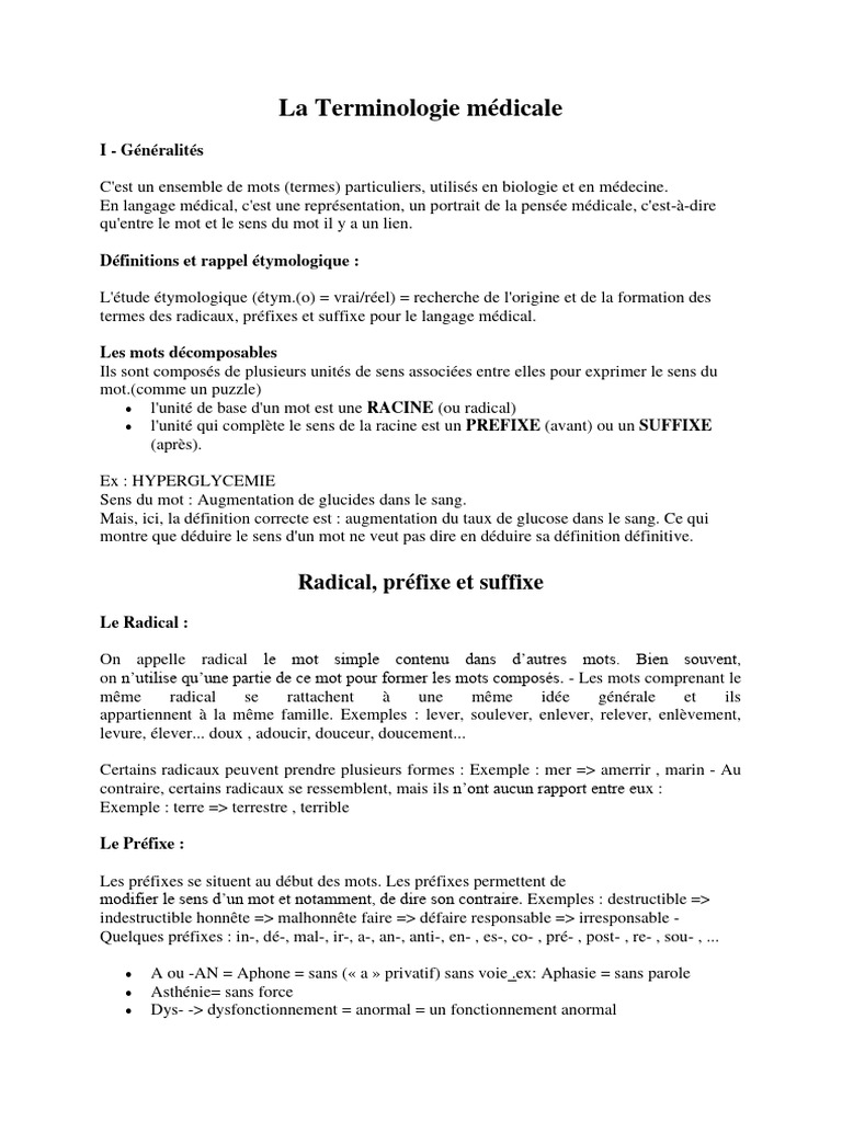 Terminologie Médicale Essentielle | PDF | Appareil urinaire | Anatomie