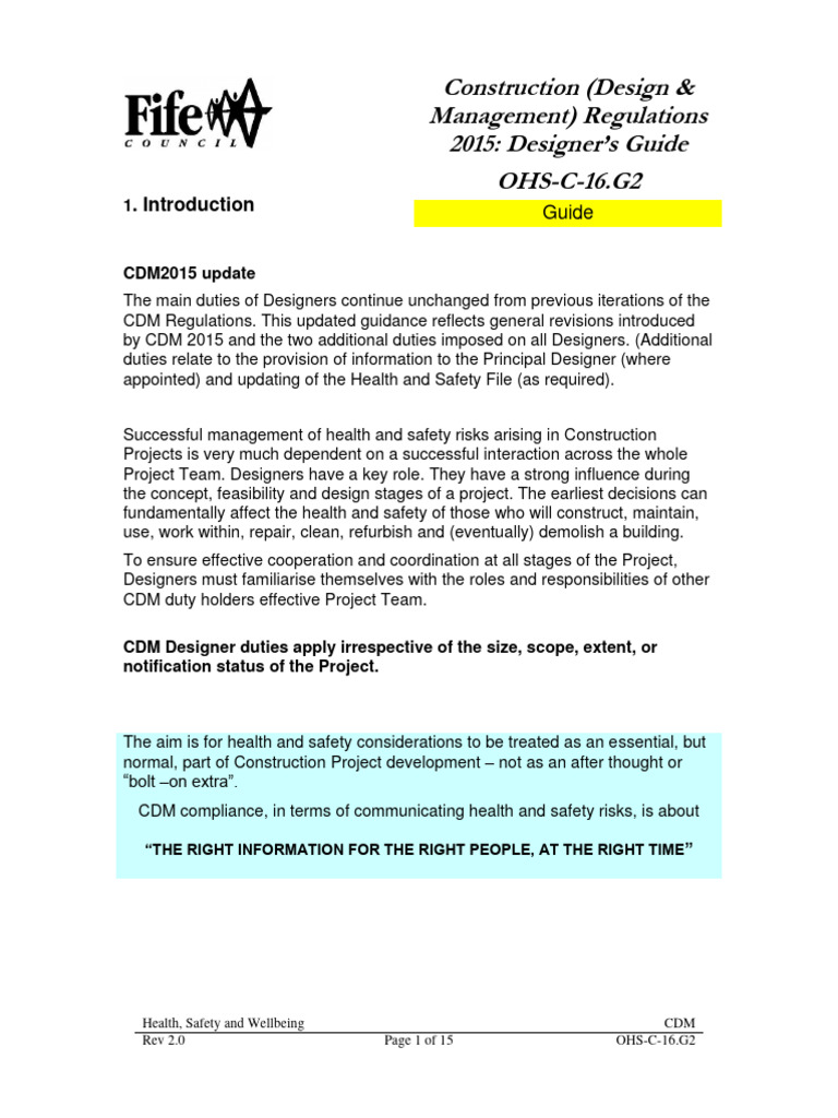 CDM 2015 Designer Responsibilities Guide | PDF | Occupational Safety ...