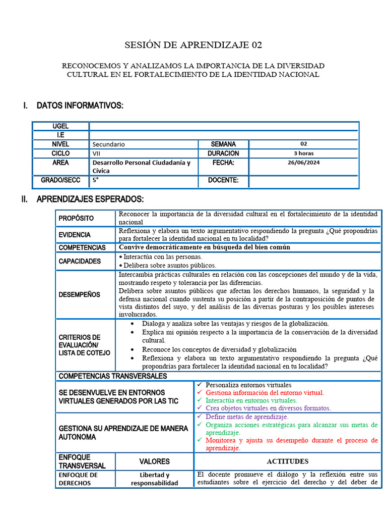 5º DPCC - Ses 2 Uni 4 - Sem 02 | PDF | Maestros | Aprendizaje