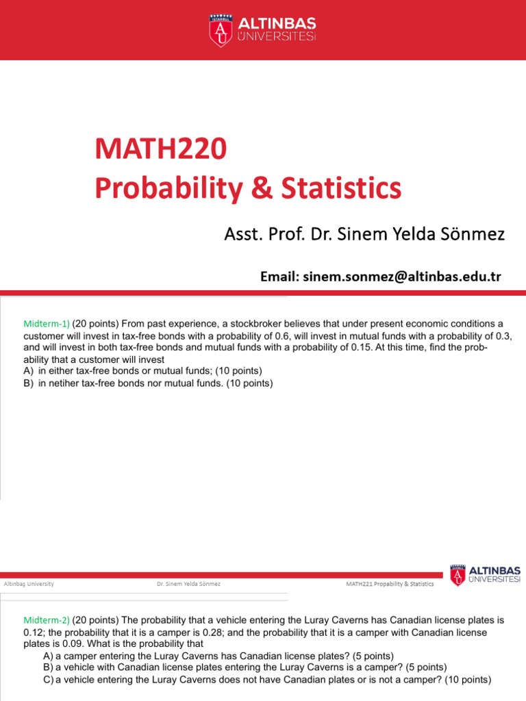 Midterm Olasılık 220 | PDF | Probability Theory | Probability