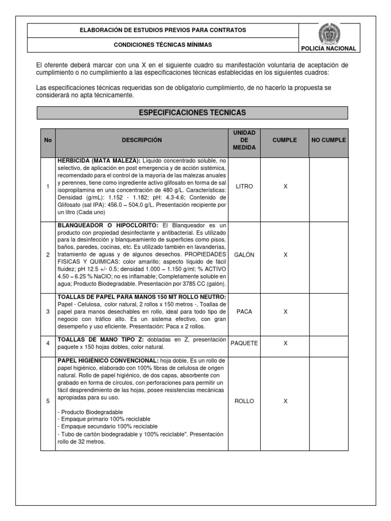 Anexo Especificaciones Tecnicas Minimas | PDF | Papel | Tensioactivo