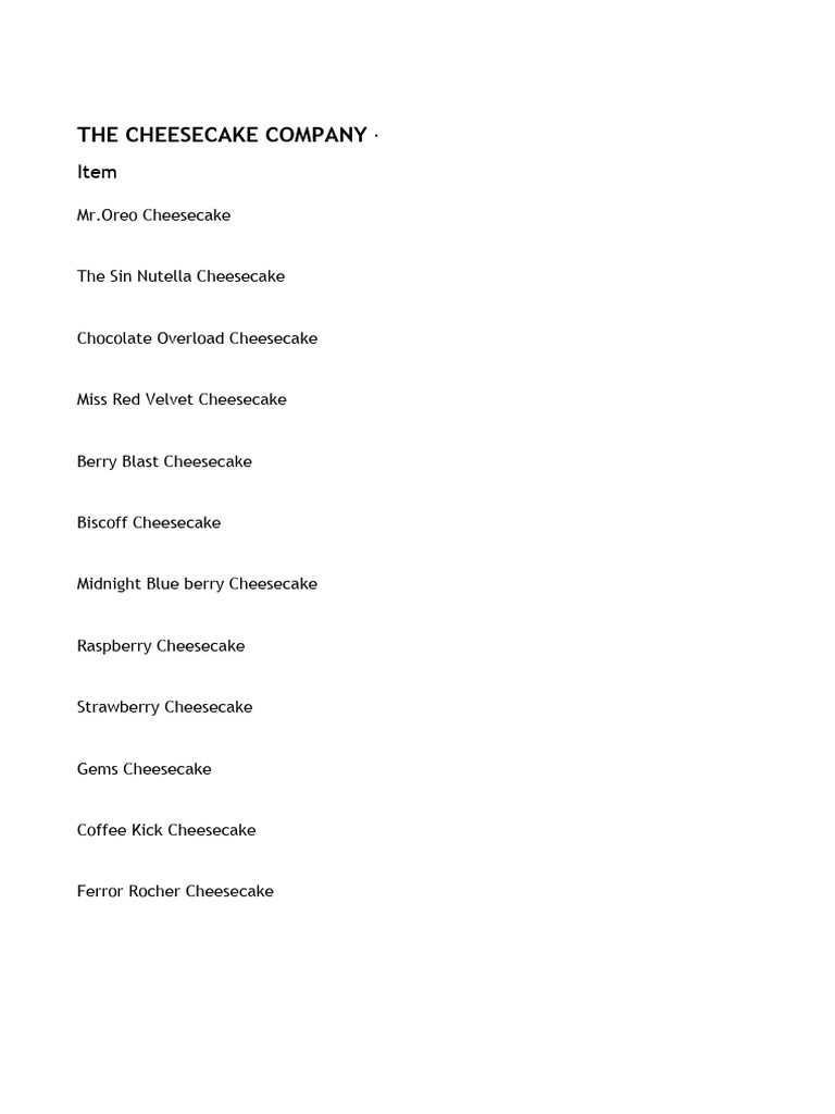 Cheesecake Flavours List With Description | PDF | Cheesecake | Chocolate