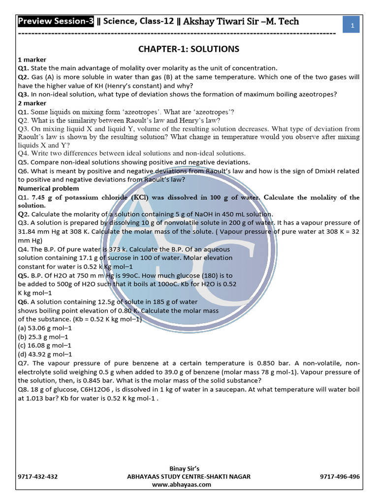CH 1 Solution | PDF | Phases Of Matter | Quantity