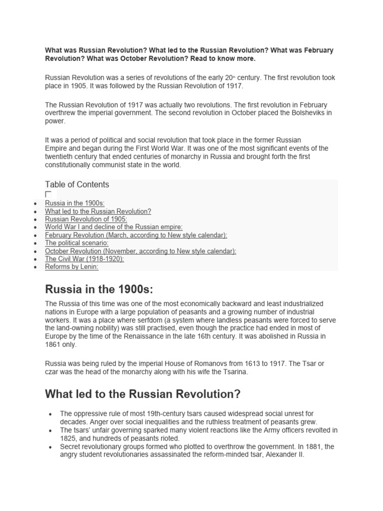 What Was Russian Revolution | PDF | Vladimir Lenin | Russian Empire
