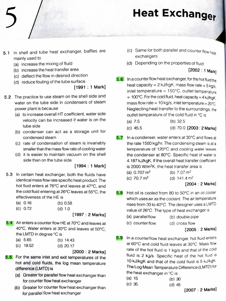 UNIT-5 - GATE-Problems-Heat Exchangers | PDF | Heat Exchanger | Heat Transfer
