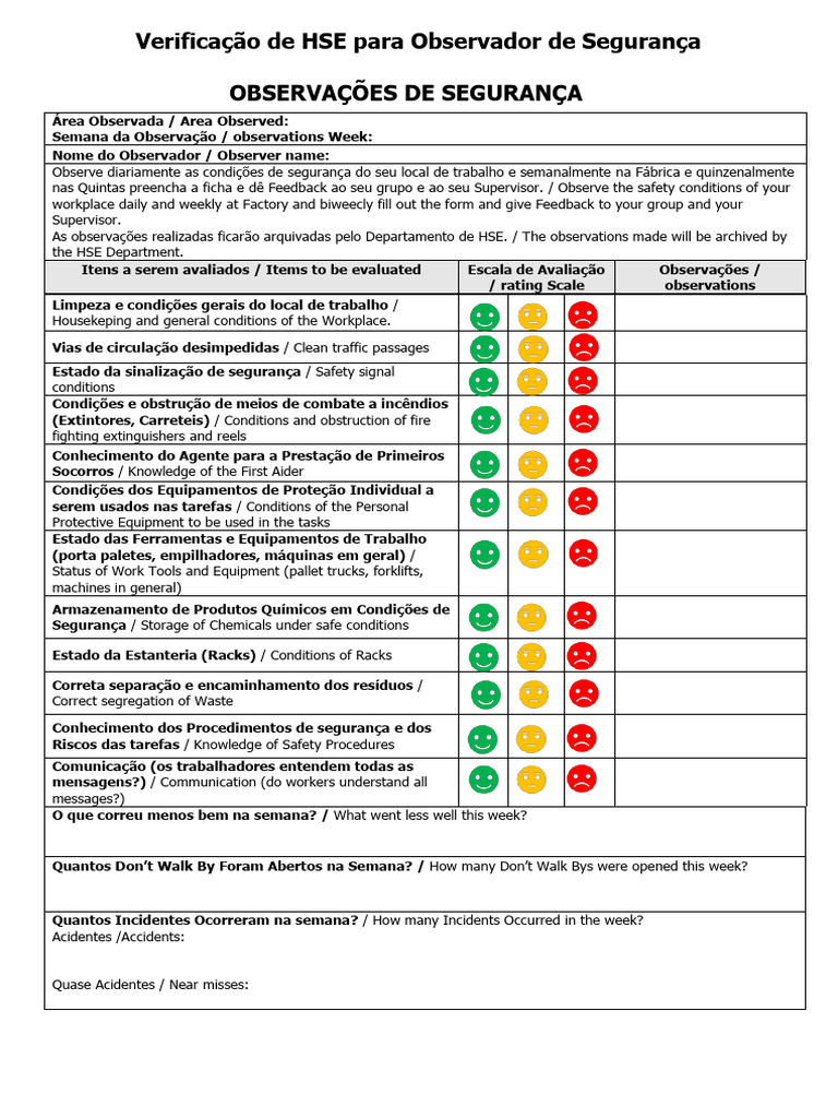 Verificação de HSE para Observador de Segurança | PDF