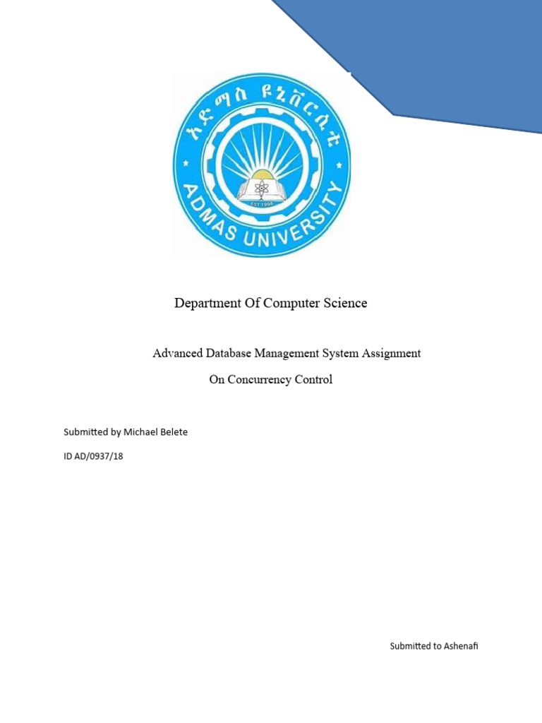 Department of Computer Science: Advanced Database Management System Assignment On Concurrency ...