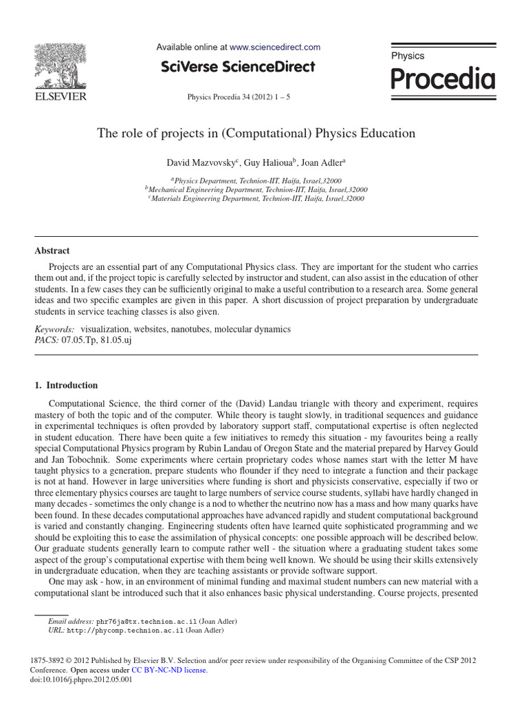 The Role of Projects in (Computational) Physics Education | PDF ...