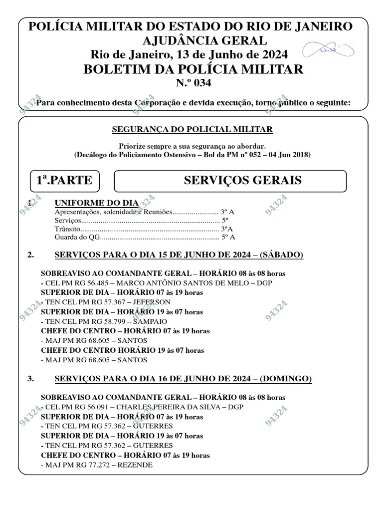 Bol PM 034 13 Jun 2024 | PDF | Polícia | Polícia