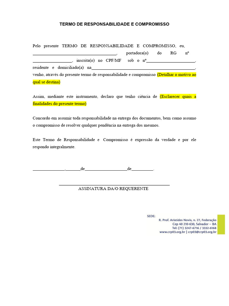 Modelo Termo-De-Responsabilidade-E-Compromisso - VG | PDF | Direito