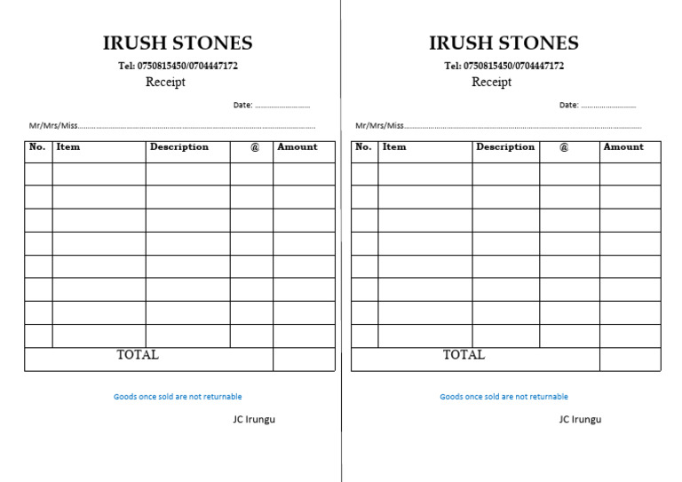Irush Stones Receipt | PDF