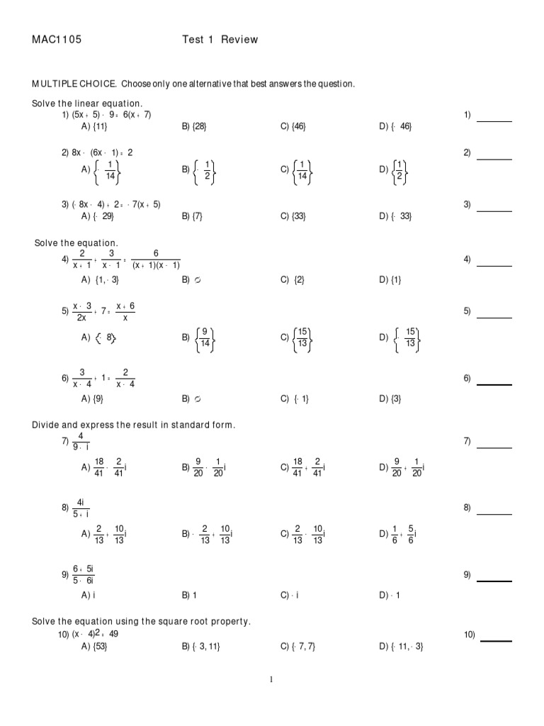 MAC1105 Test1 Review | PDF | Equations | Quadratic Equation