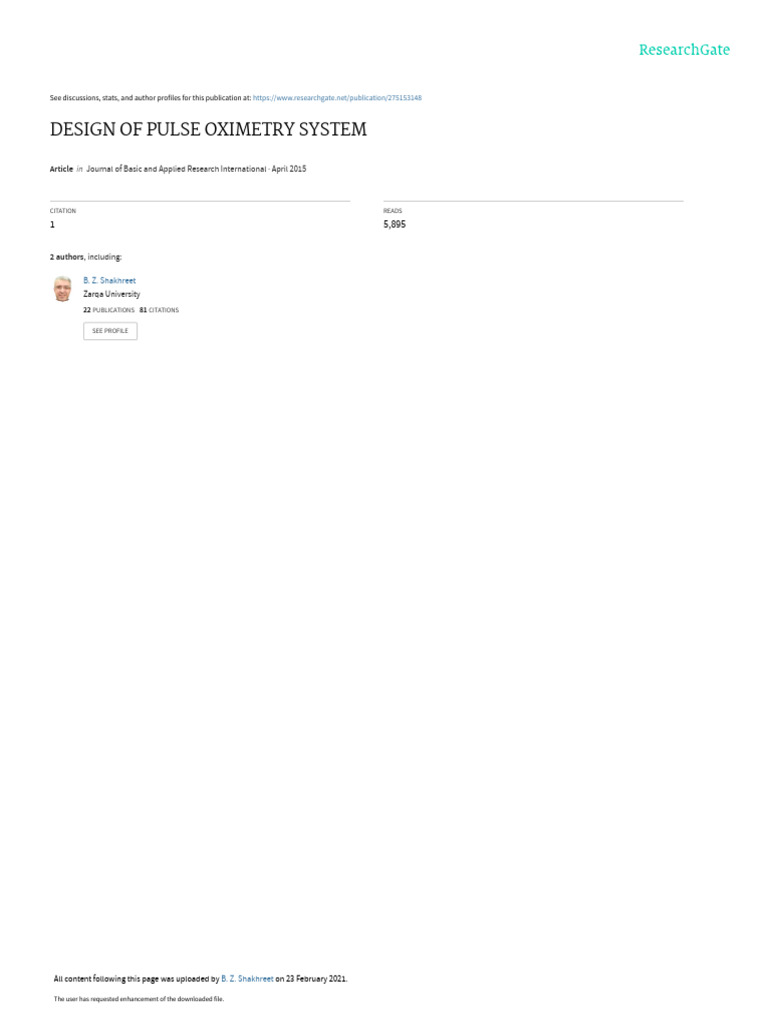 Design of Pulse Oximetry System: Journal of Basic and Applied Research ...