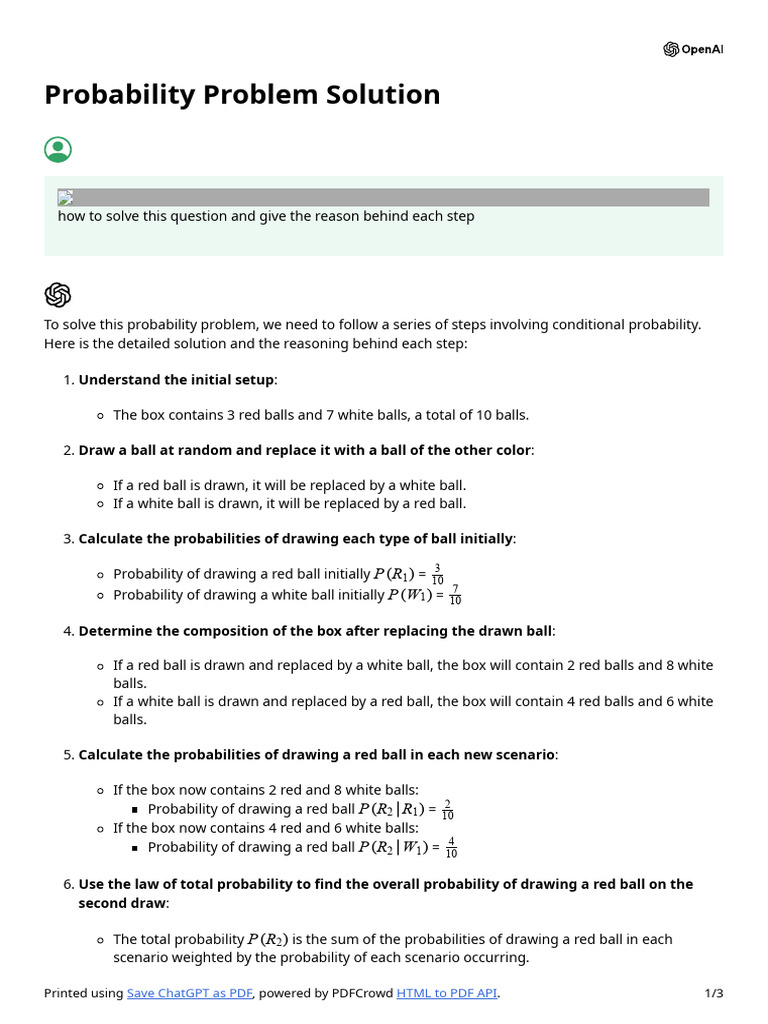 Probability Problem Solution Q1 A | PDF | Probability | Mathematics