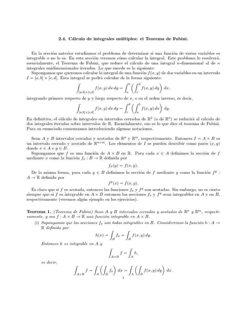 2 4 Teorema de Fubini 22 23 | PDF | Integral | Matemáticas Aplicadas