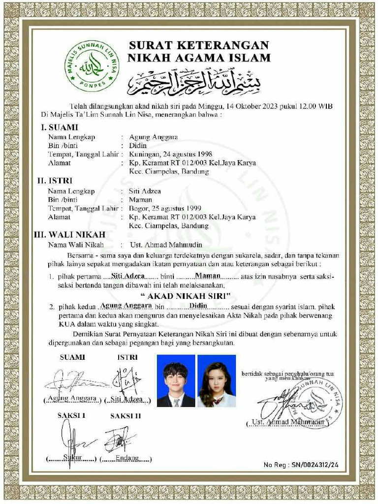 Sampel Surat Nikah Sirih | PDF
