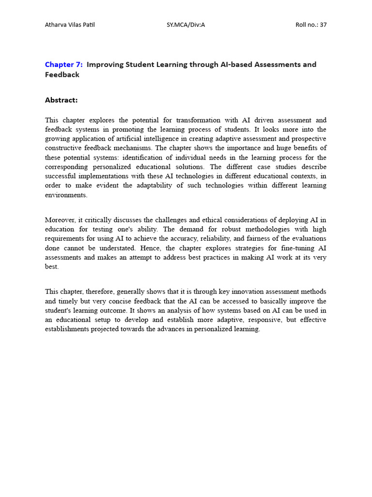 Improving Student Learning Through AI-based Assessments and Feedback ...