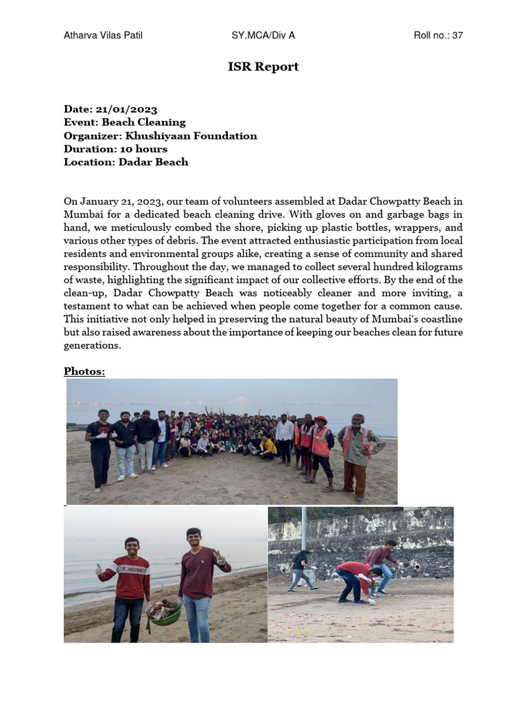 ISR Report On Beach Cleaning | PDF