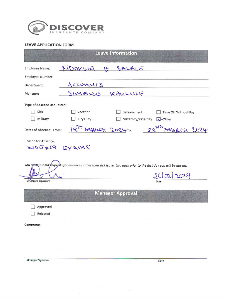 Leave Application | PDF