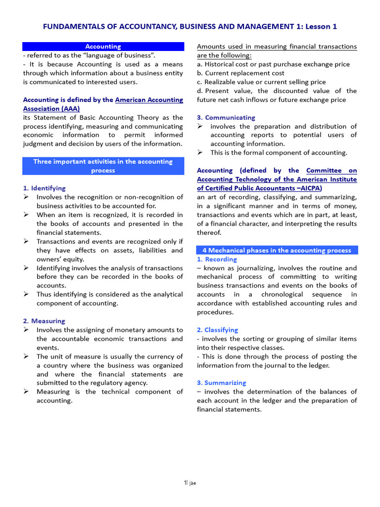 Lesson 1 Fabm 1 | PDF | Accounting | Financial Statement