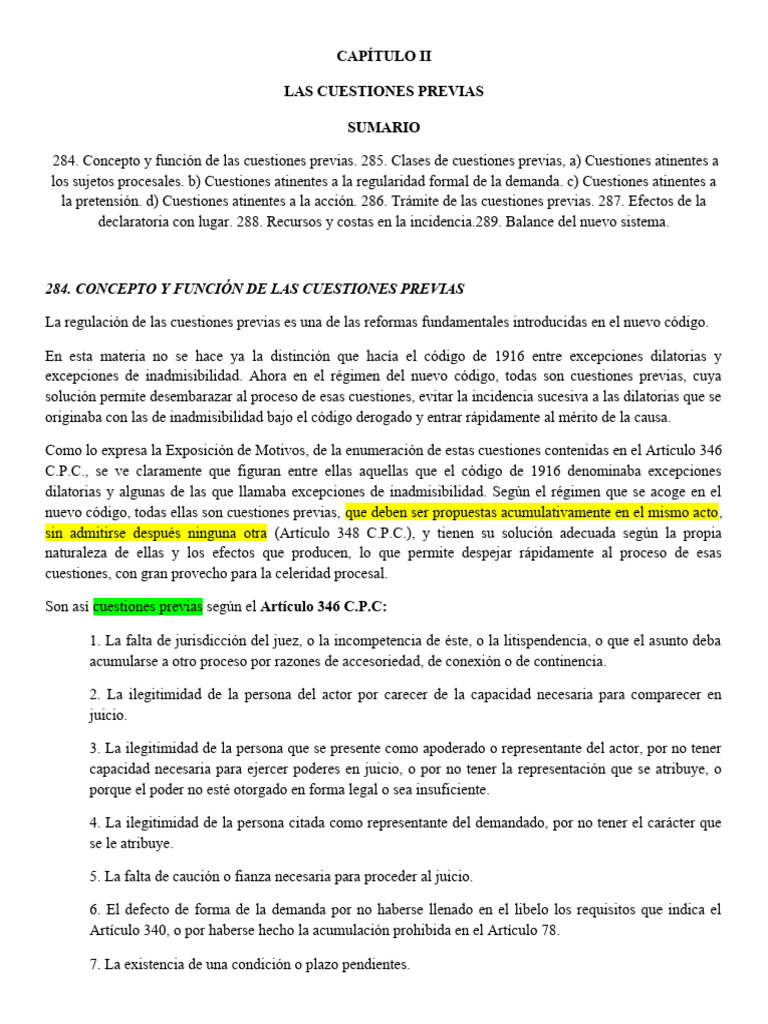 Capitulo II - Las Cuestiones Previas | PDF | Ley procesal | Jurisdicción
