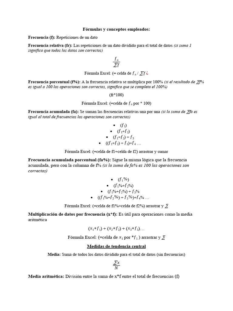 Formulario de Estadística Descriptiva | PDF | Media | Diferencia