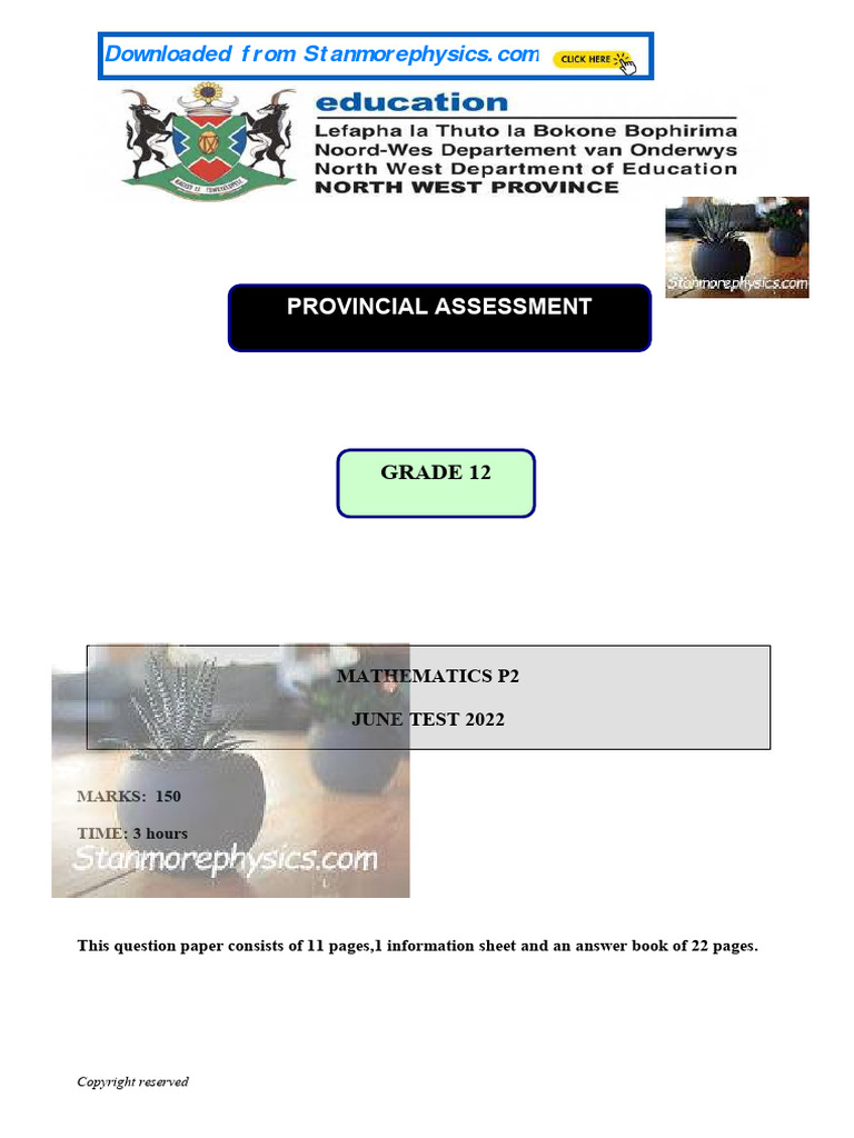 NW Maths Grade 12 June 2022 P2 and Memo | PDF | Circle | Elementary ...