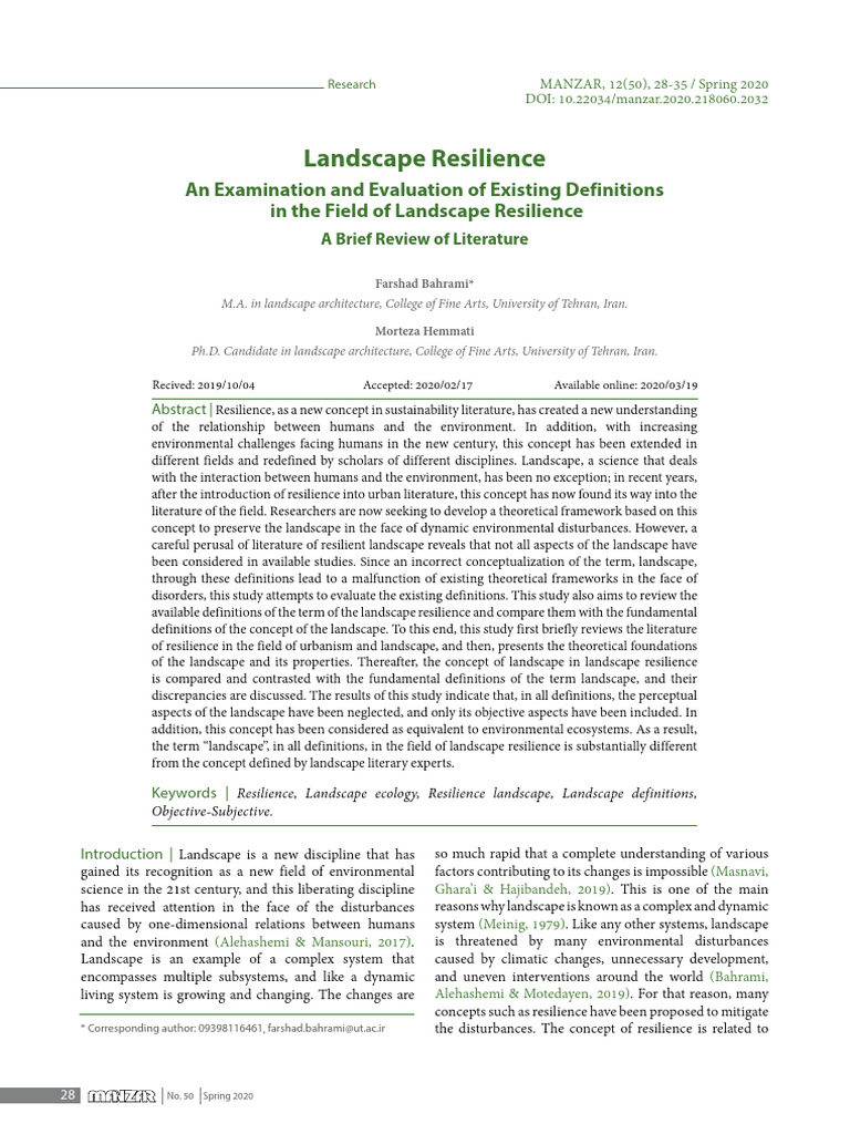 Evaluating Landscape Resilience Definitions | PDF | Ecological ...