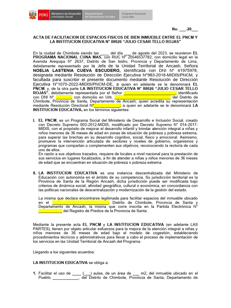 Acta de Facilitacion de Espacios PNCM y Ie Julio C Tello - CG San ...
