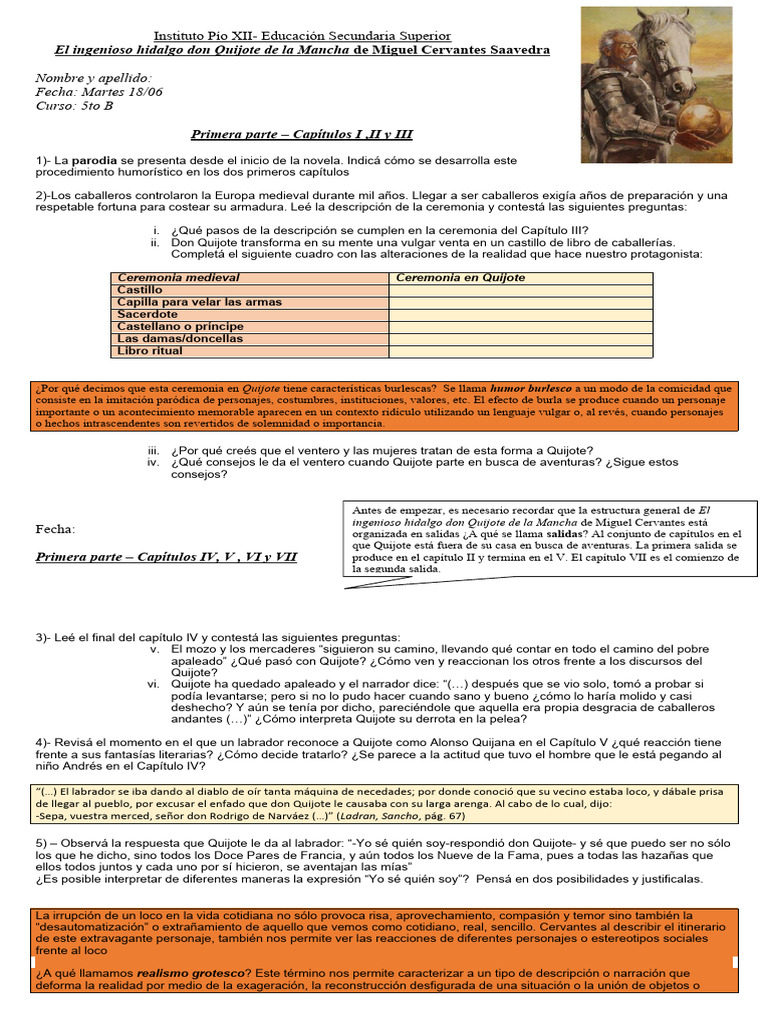 Don Quijote Actividades - 1718634469060 | PDF | Don Quijote